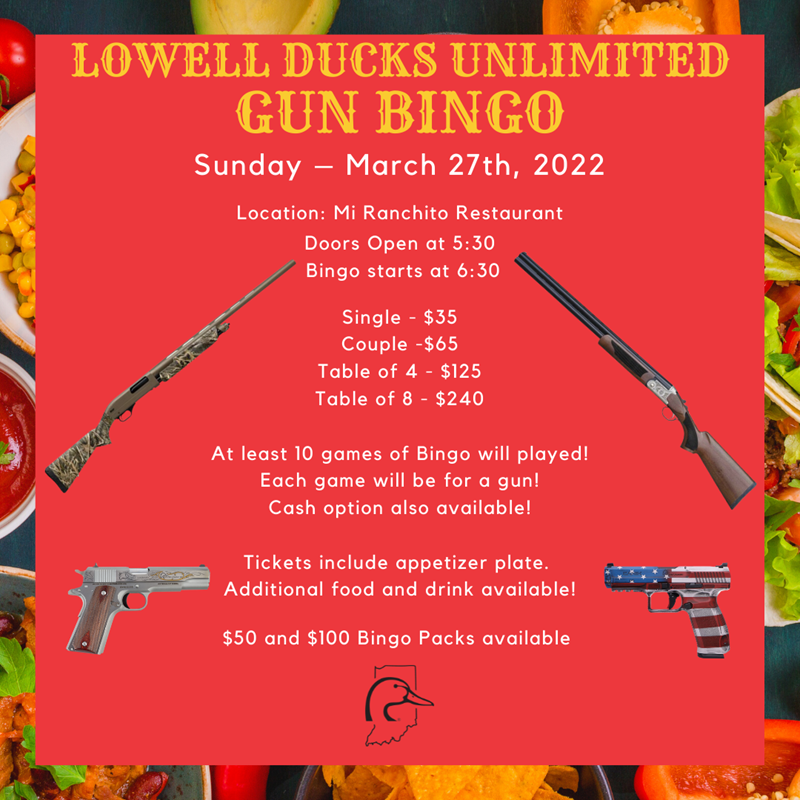 Ducks Unlimited Ducks Unlimited Lowell DU Gun Bingo SOLD OUT 